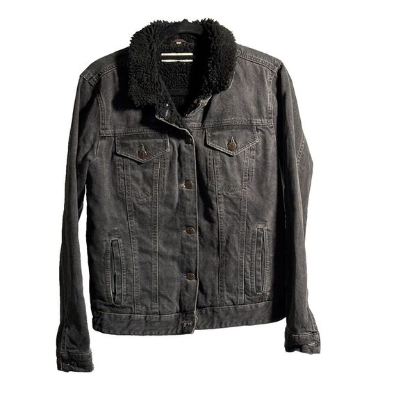 Topshop | Jackets & Coats | Topshop Moto Gray Black Denim Jacket Sherpa ...